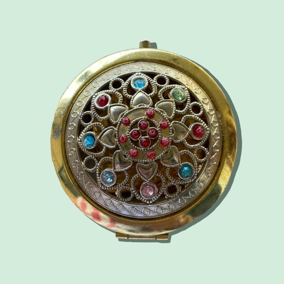 Vintage | Accessories | Vintage Jeweled Filagree Compact Folding Pocket ...